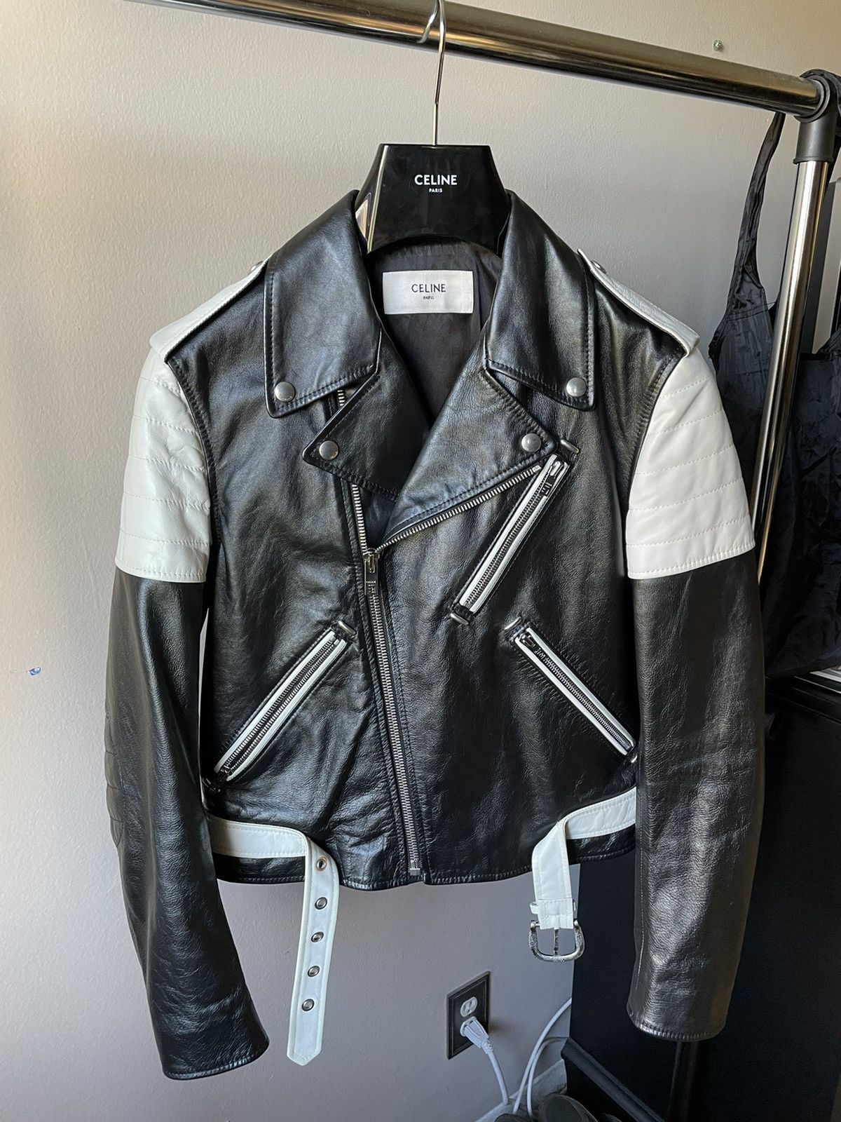Celine Celine leather biker jacket two-tone | Grailed