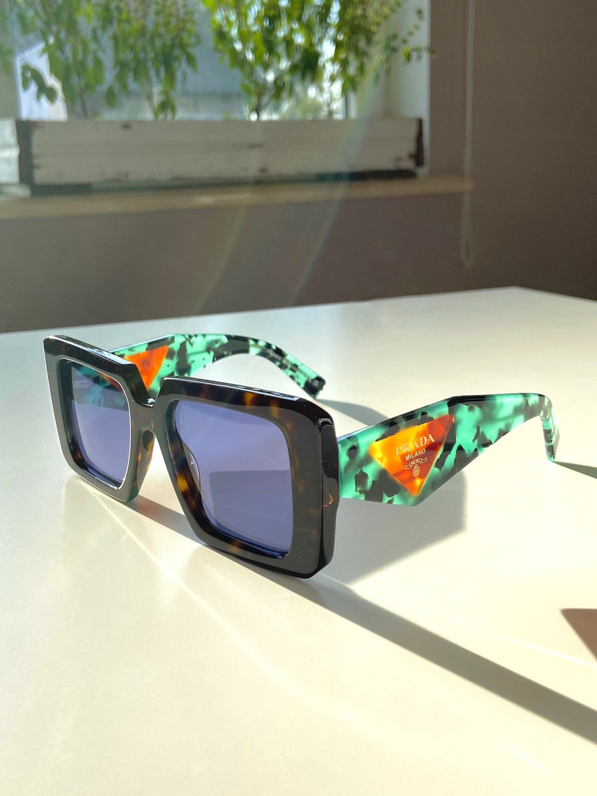 Prada × Streetwear × Vintage ★ PRADA SYMBOLE TRIANGLE LOGO SQUARE ...