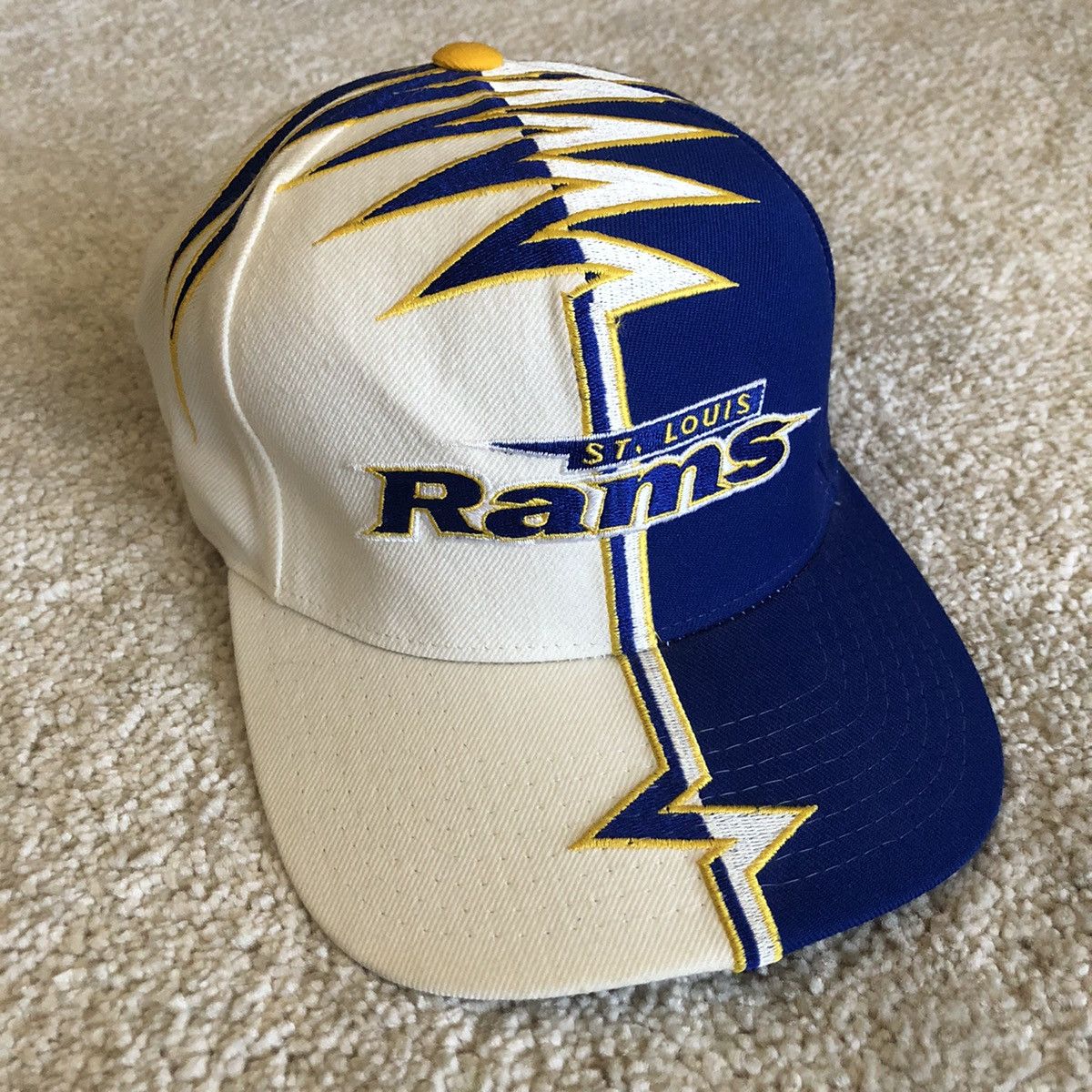 Vintage NEW Sample St Louis Rams Shockwave 90s Wool Strap Hat | Grailed