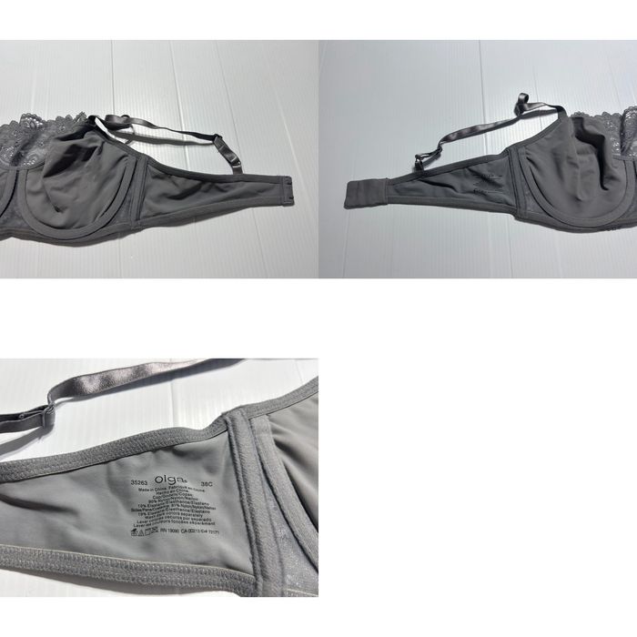 Vintage Olga Bra Size 38C Gray Lace Underwired Back Closure Adjustable ...