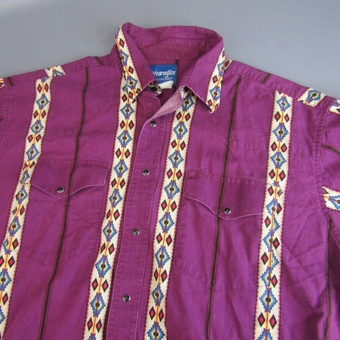 Wrangler Vintage Wrangler Pearl Snap Western Shirt Aztec Brushpopper ...
