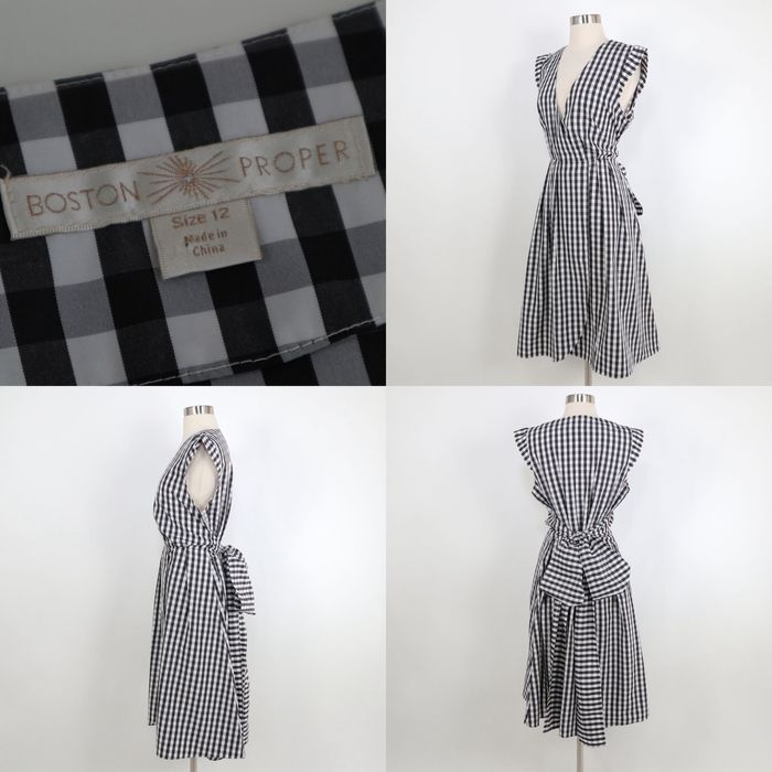 Boston Proper Boston Proper Wrap Midi Dress 12 Gingham Black White ...