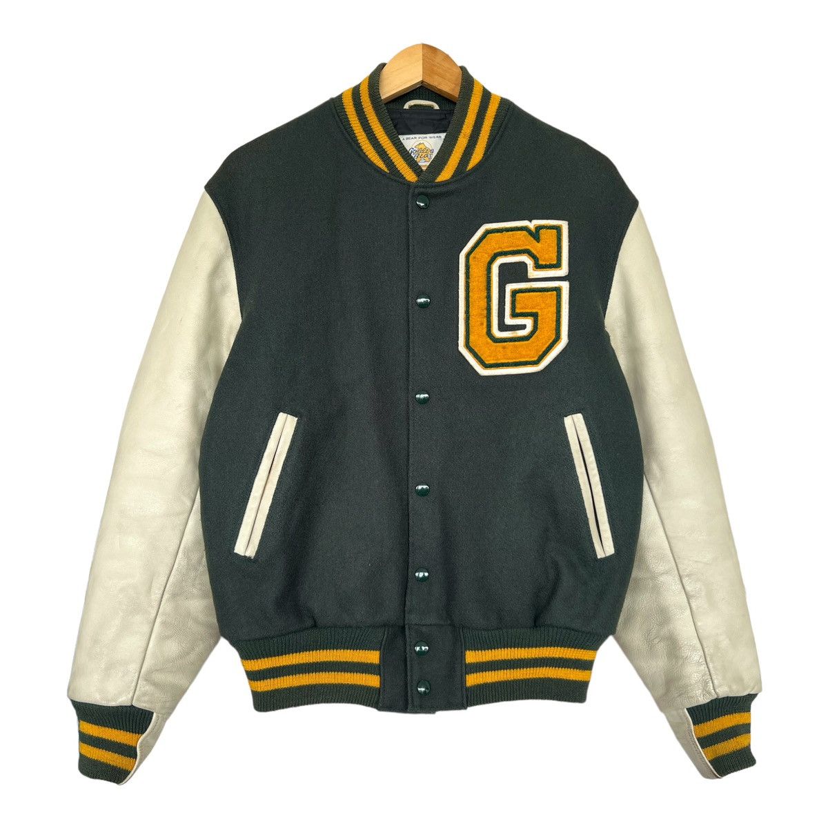 Golden Bear × Leather Jacket × Varsity Jacket Vintage 90s Golden Bear ...