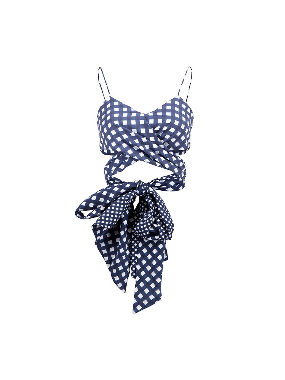 Johanna Ortiz Navy & White Ritual Plaid Wrap Around Crop Top | Grailed