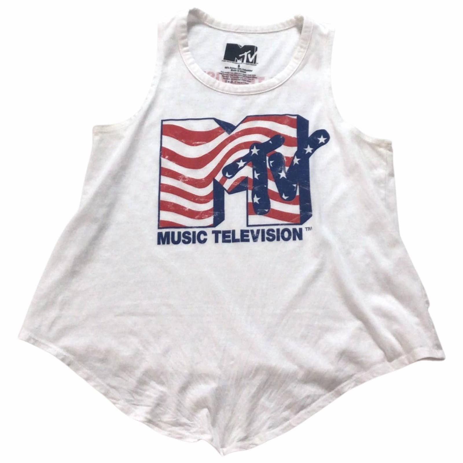 Mtv MTV Music Television Flag Tank Top Red White Blue Small | Grailed