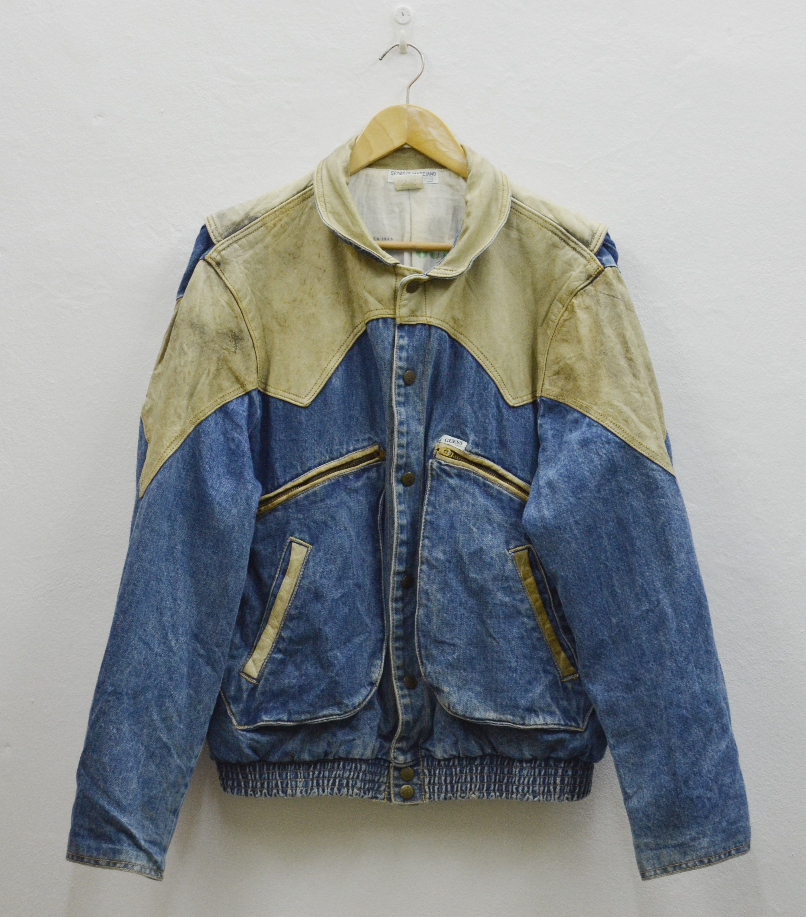Guess 80's Guess Heavyweight Denim Leather Snap Button Jacket | Grailed