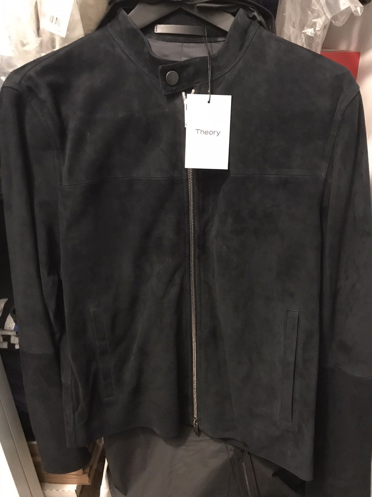 Theory THEORY Suede Leather Moto Jacket Navy S NEW | Grailed