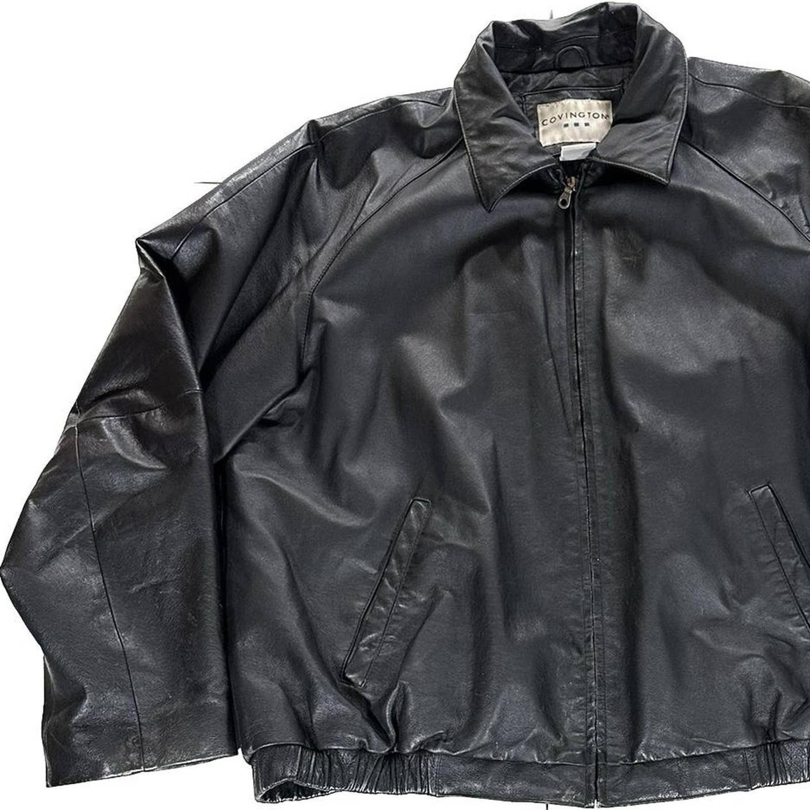 Genuine Leather Genuine Leather Jacket Black Zip XL Covington | Grailed
