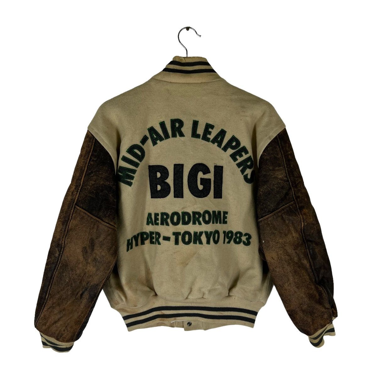 Japanese Brand × Varsity Jacket VINTAGE VARSITY JACKET LEATHER HANDLING ...
