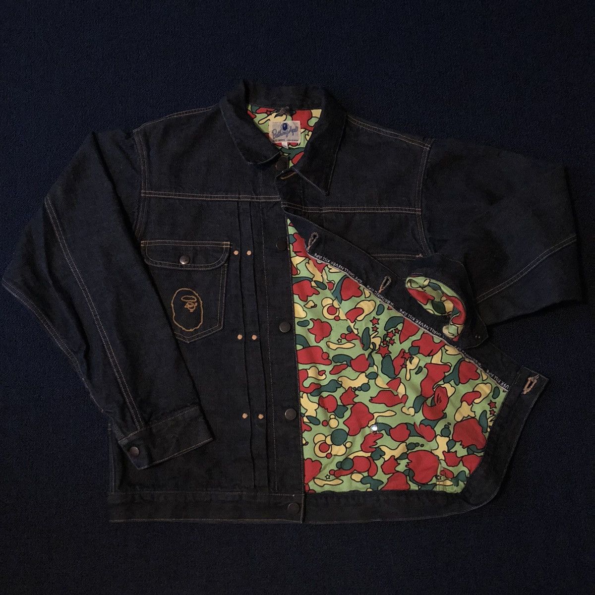Bape RARE OG A BATHING APE BAPE PSYCHE CAMO DENIM JEAN JACKET | Grailed