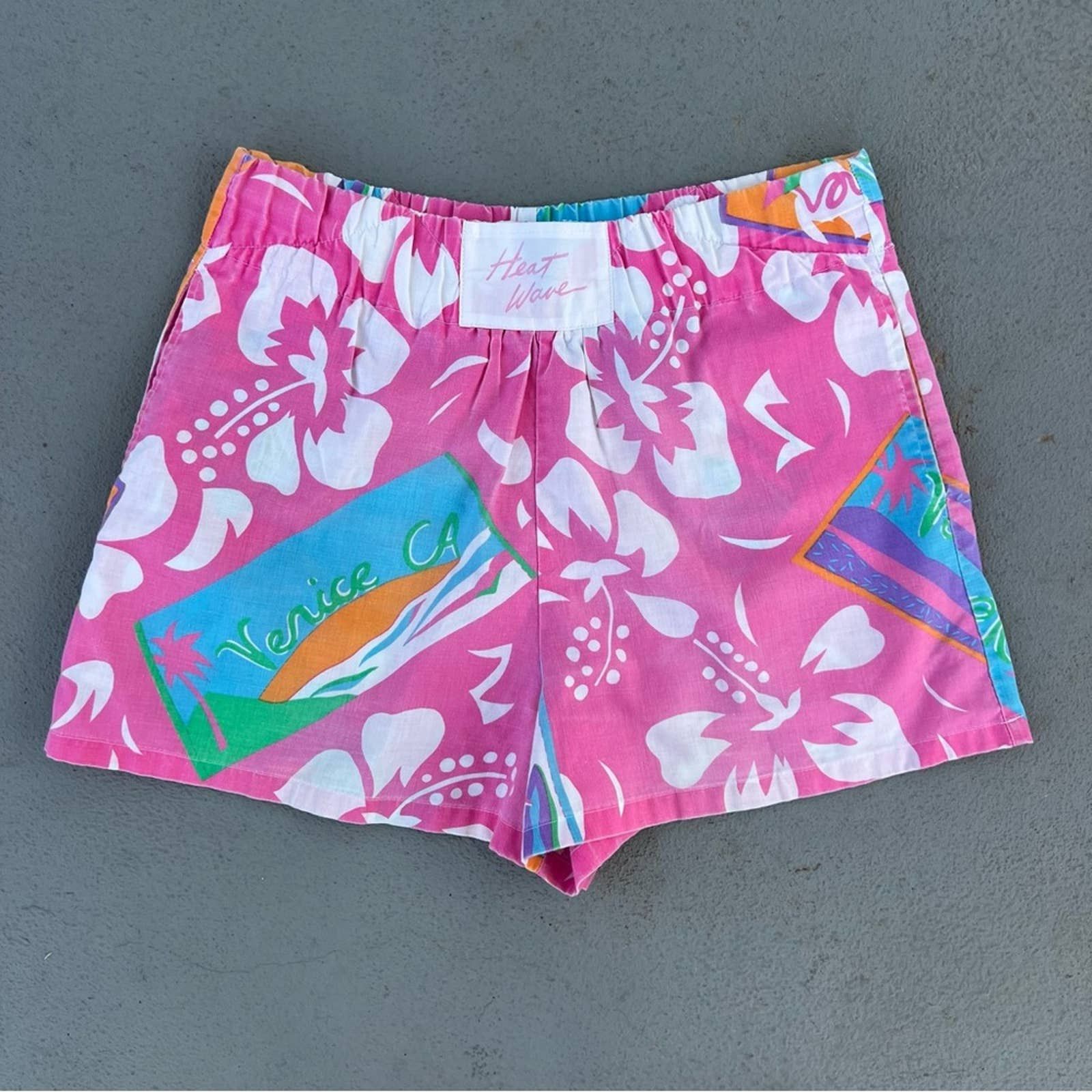 Vintage 90s heat wave pink tropical beach high waist paper bag short ...