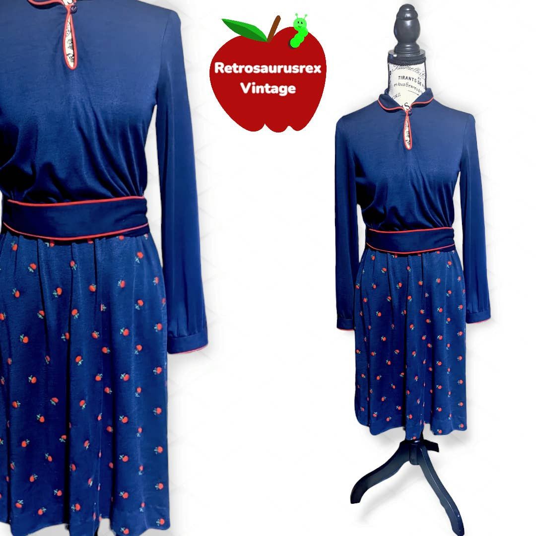 Vintage Vintage 70s Twee Apple Print Back to School Secretary Dress ...