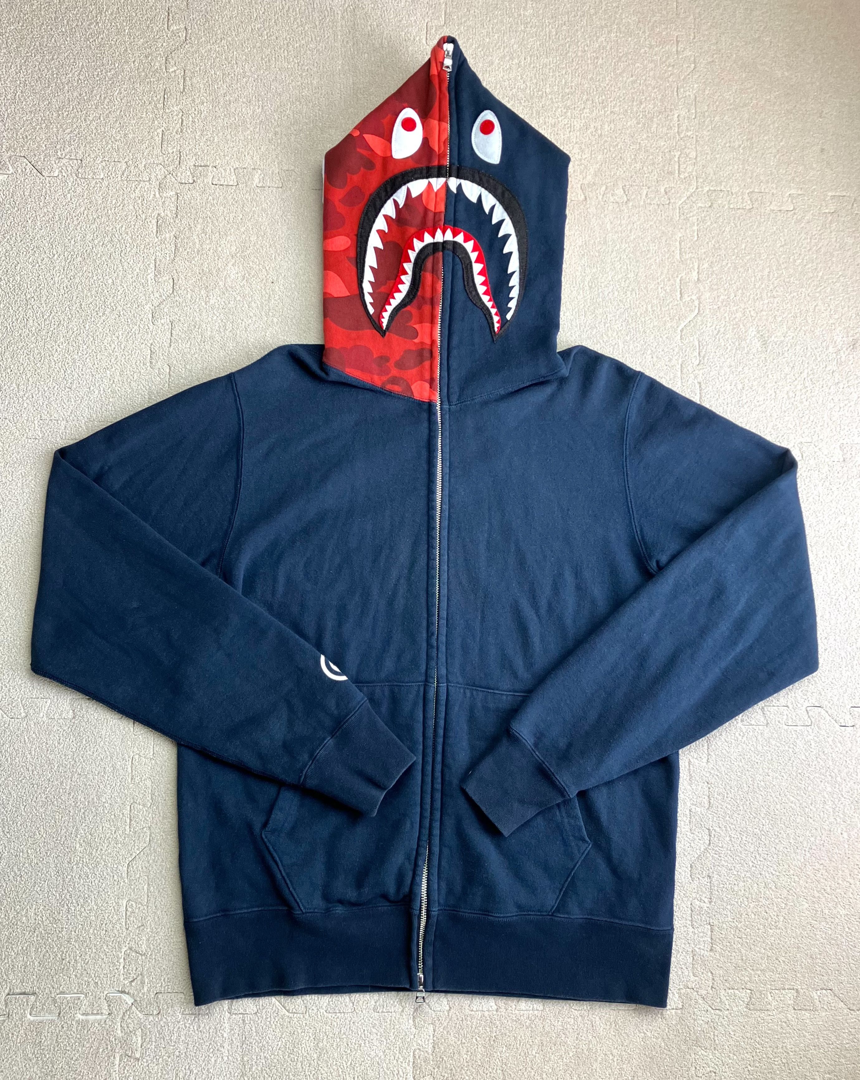 Bape Bape Navy Half Red Camo Shark Full Zip Hoodie Size L | Grailed