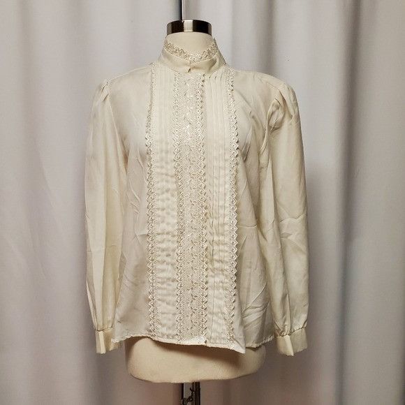 Vintage Vintage 70s Union Made Cream Lace Victorian Edwardian Punk P ...