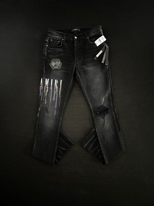 Amiri Amiri Black Paint Drip Embroidered Denim Jeans | Grailed