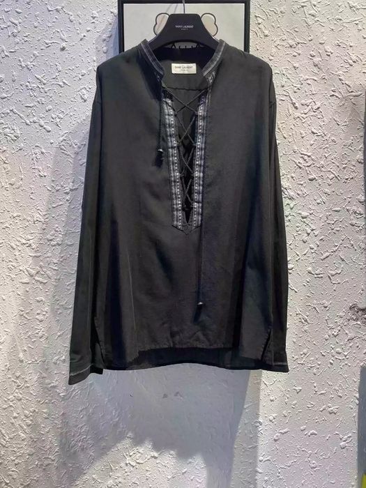 Saint Laurent Paris Saint Laurent Ethnic black drawstring shirt | Grailed