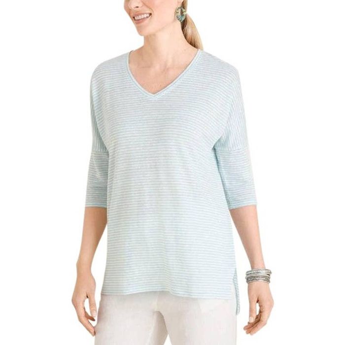 Chicos Chico's Striped Drop Shoulder Linen Tunic Light Blue White | Grailed