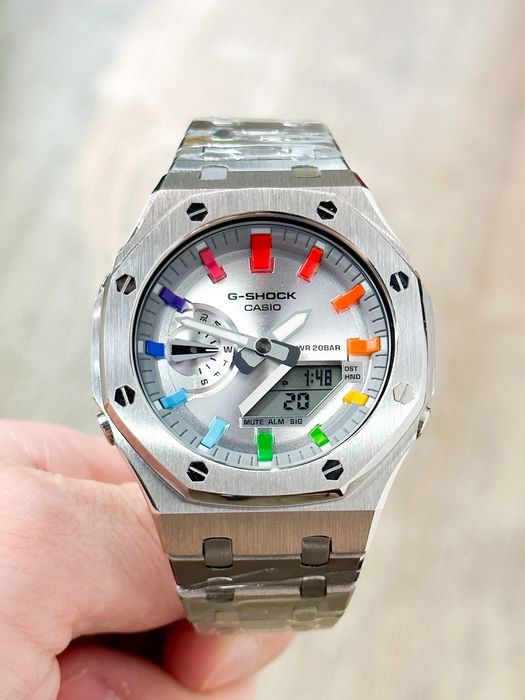G Shock Casioak G SHOCK Custom Mod RAINBOW DIAL CHROME BRAND NEW | Grailed