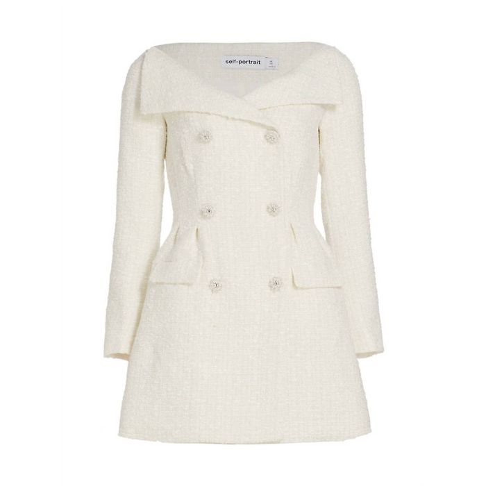 Self-Portrait Cream Metallic Boucle Mini Dress In Cream | Grailed