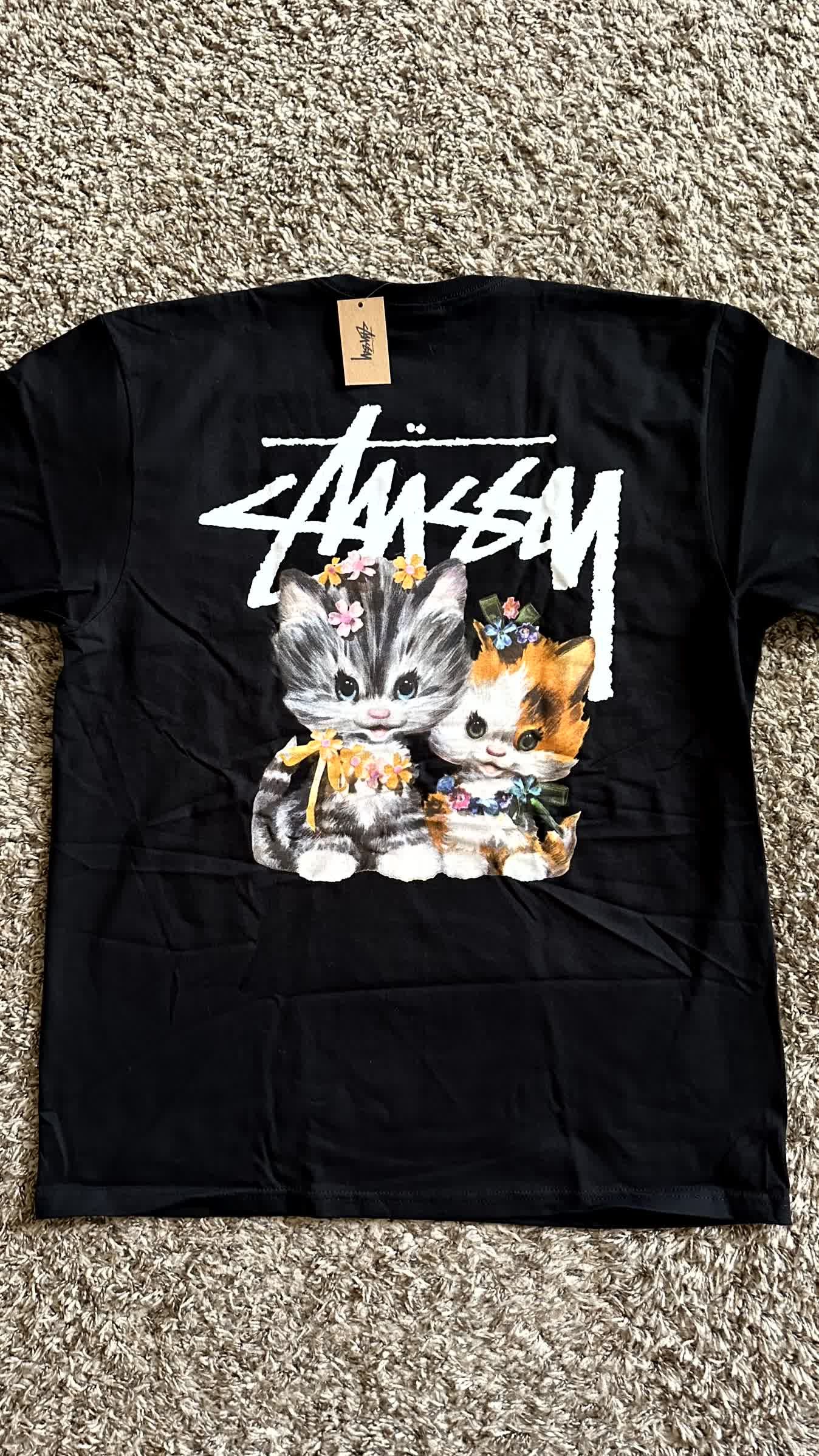 Stussy **NEW RARE** STUSSY KITTENS BLACK LOGO TEE T-SHIRT L KITTEN ...