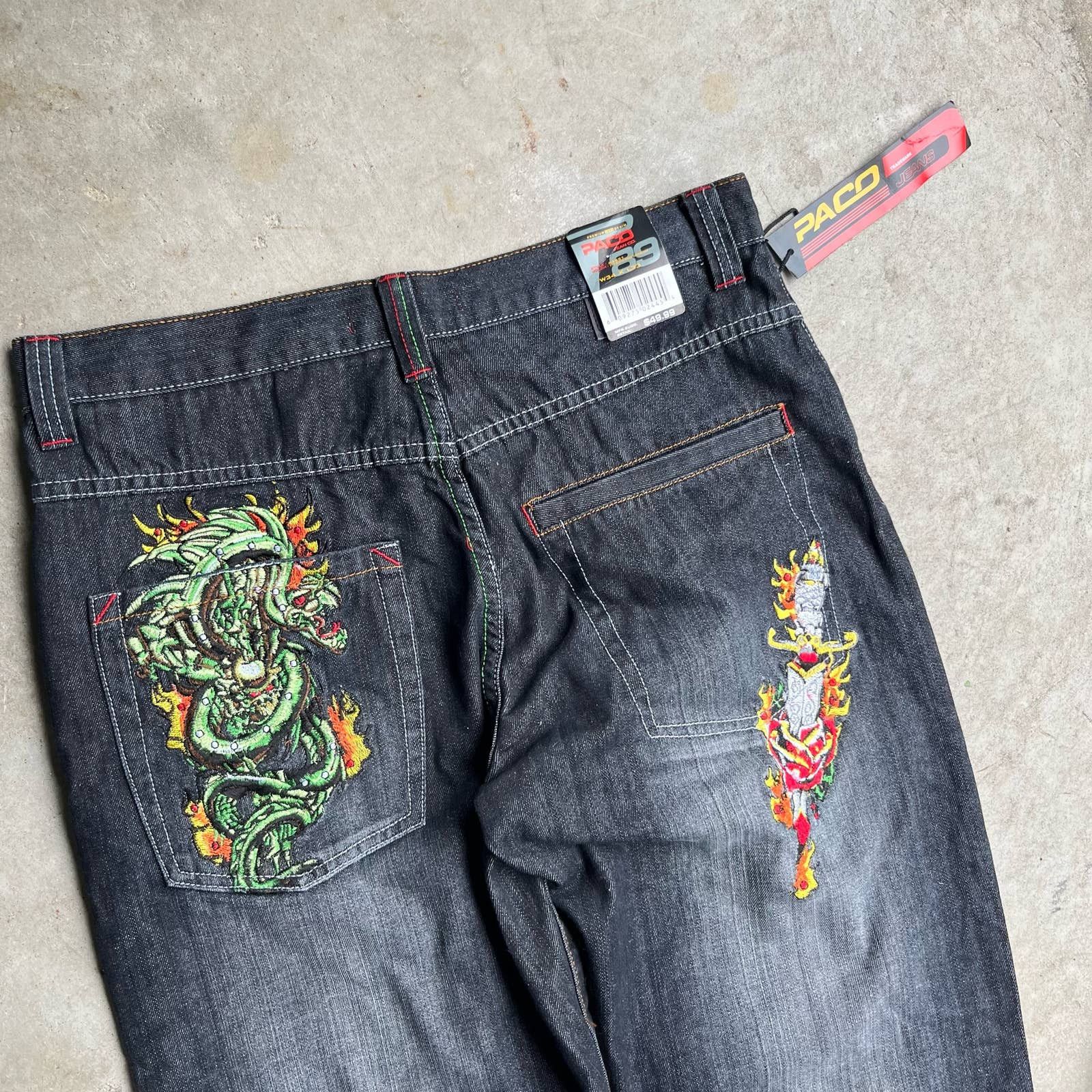 Paco Rabanne 1990s 2000s ultra rare paco jeans dragon sword flames ...