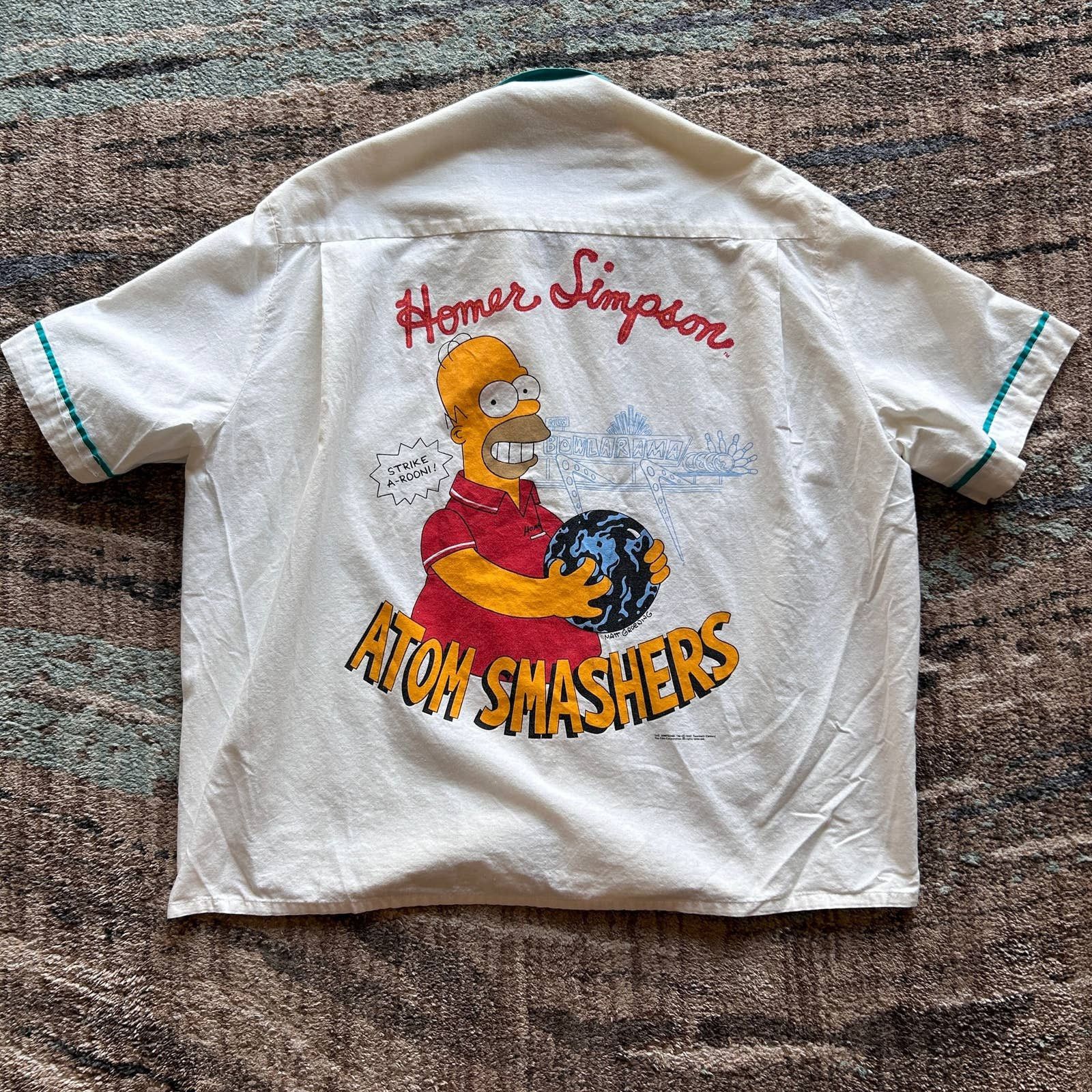 The Simpsons Vintage Simpsons Homer Atom Smashers Bowling Shirt Sz ...