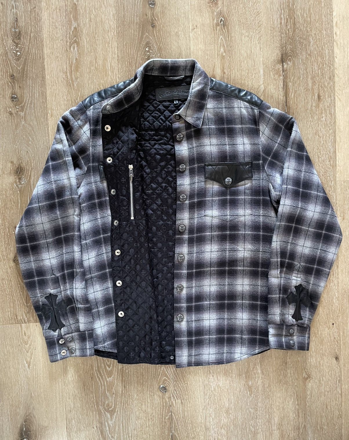 Chrome Hearts Quilted Leather Silk-Lined Flannel Jacket | Grailed