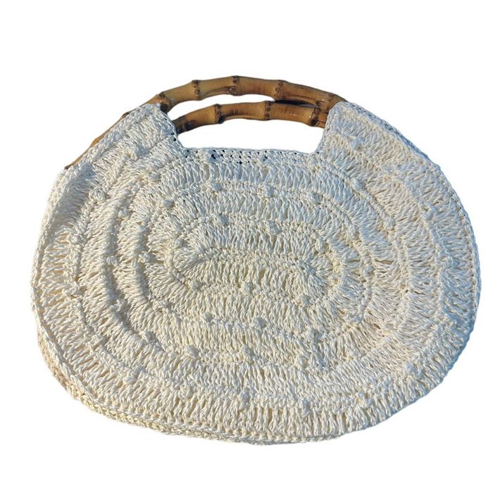 Vintage Pappagallo Vintage woven white bag with wooden handles | Grailed