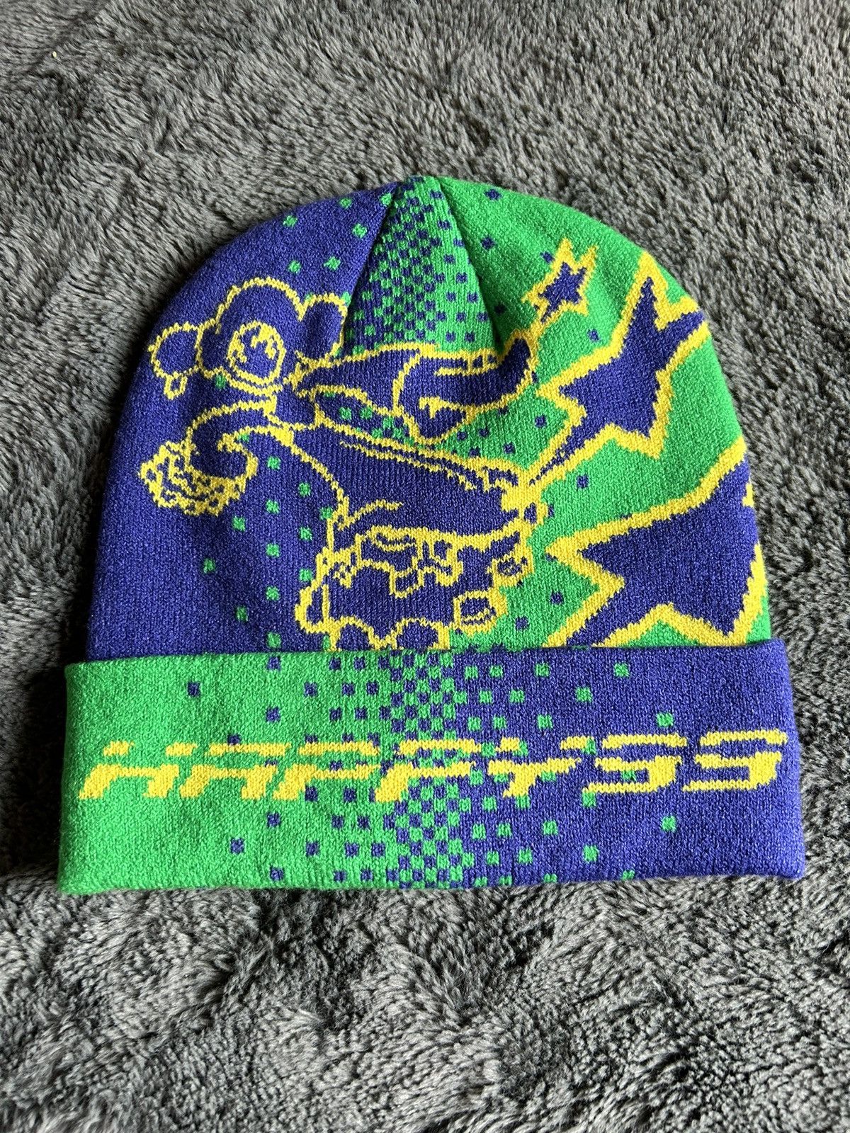 Designer × Happy99 × Streetwear Happy99 Pixel Star Blue/Green Beanie ...