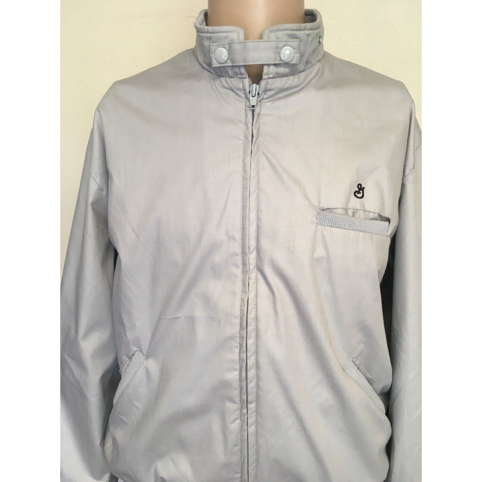 Vintage VTG 80s GENERAL MILLS EMBROIDERED CAFE RACER JACKET Gray THROAT ...