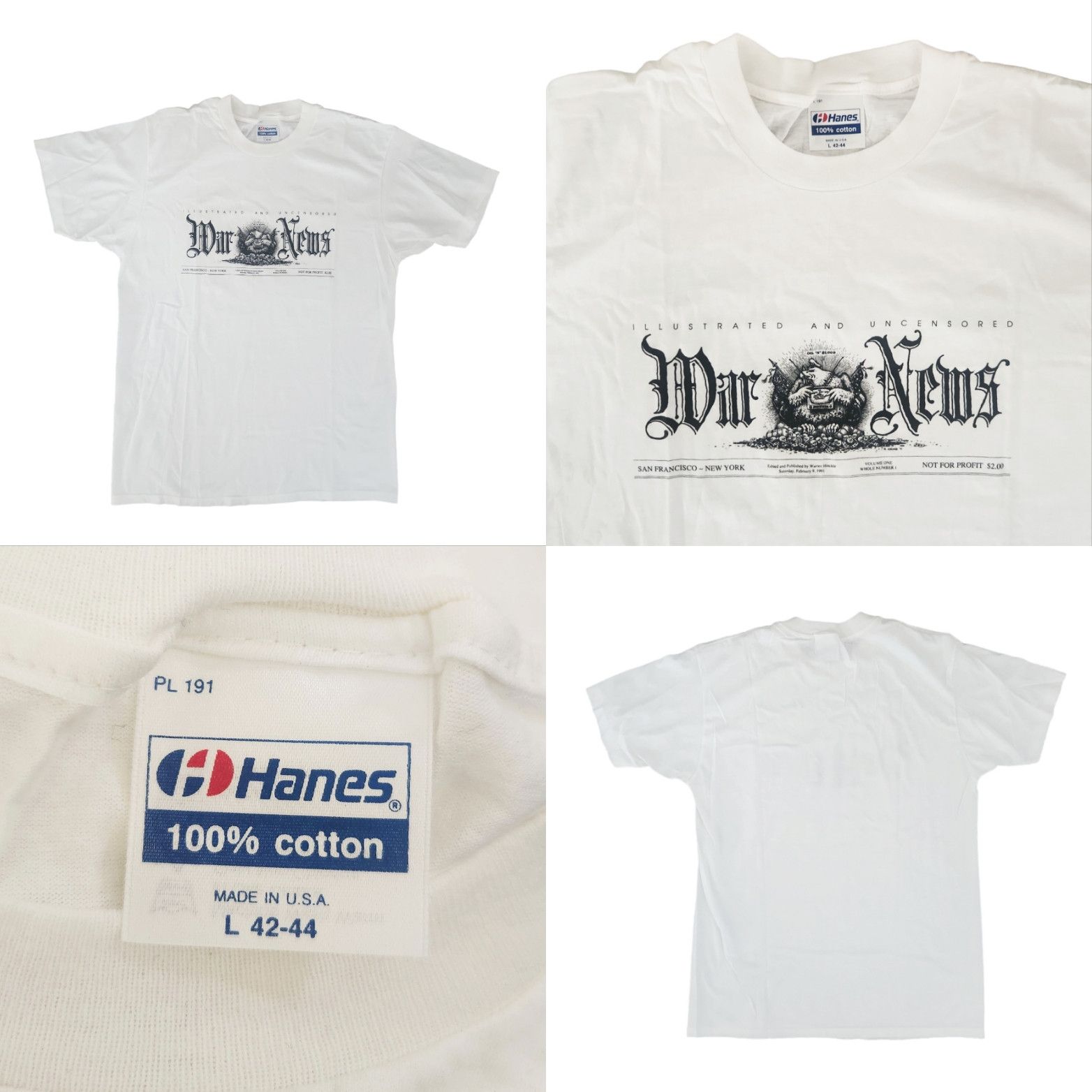Hanes × Vintage VTG 90s Hanes Tag Illustrated and uncensored War News ...