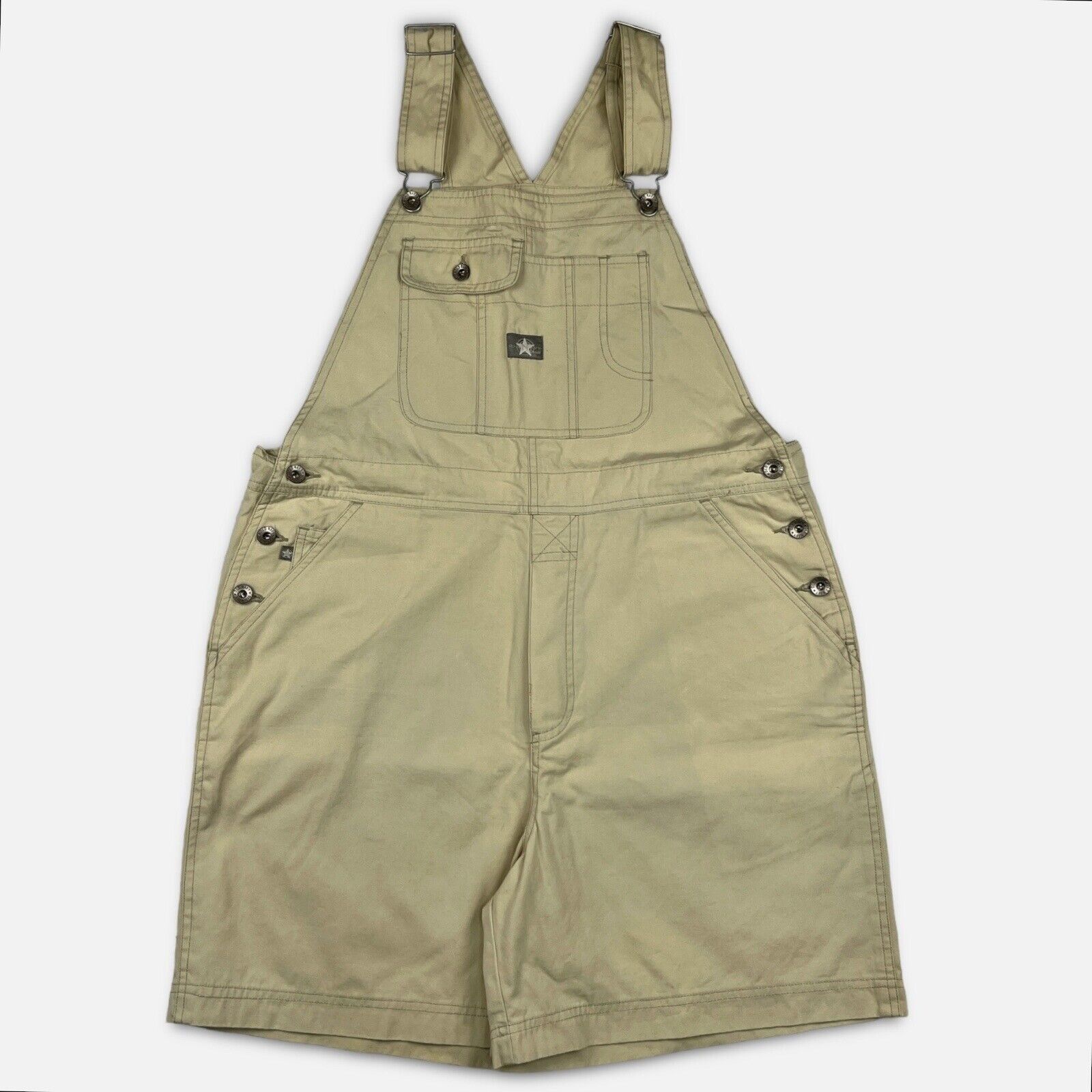 Old Navy × Vintage Y2K Old Navy Shortall Bib Overalls 37x6 Yellow Cream ...