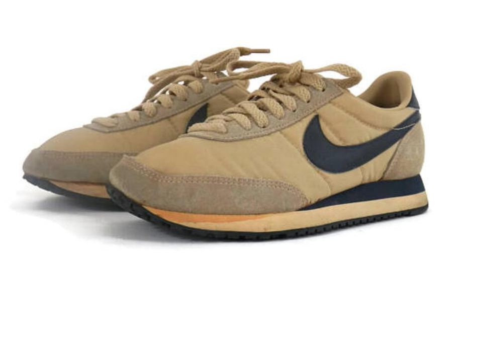 Nike Vintage 70s Nike Swoosh Sneakers Mens sz 8 Tan Nylon Navy Blue ...