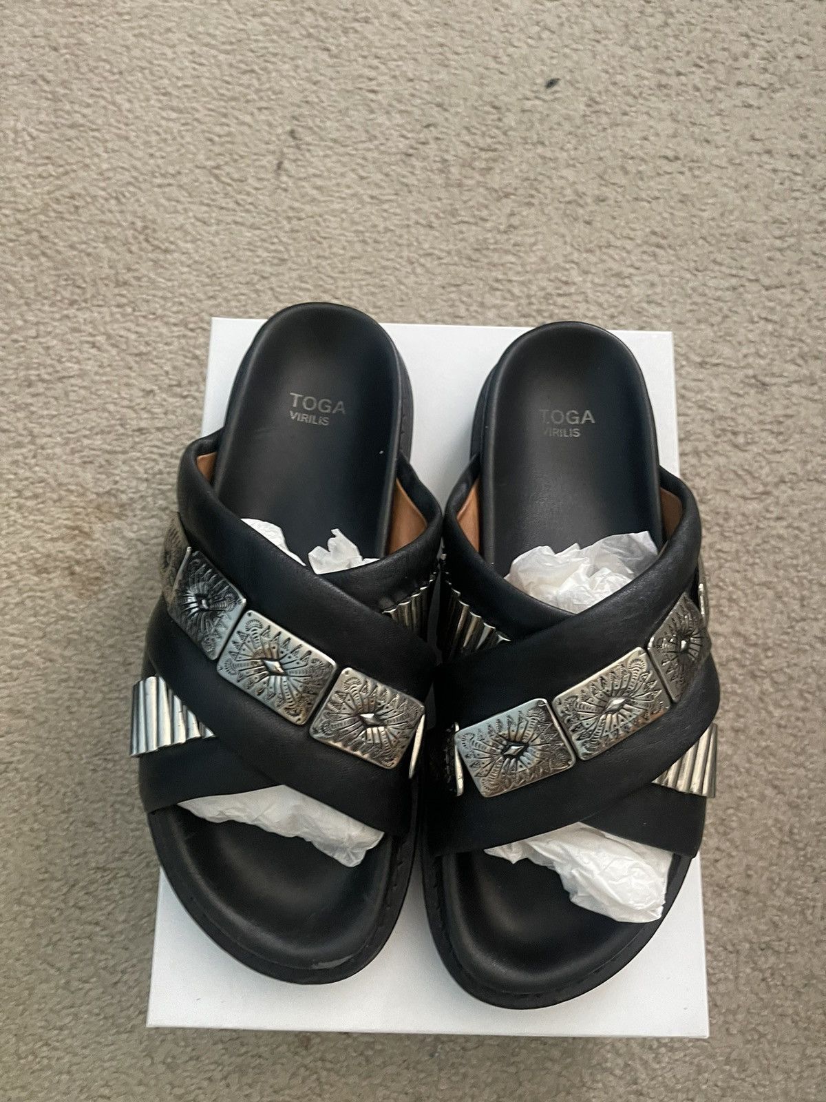 Toga Toga Virilies Black Leather Slides/Sandals | Grailed