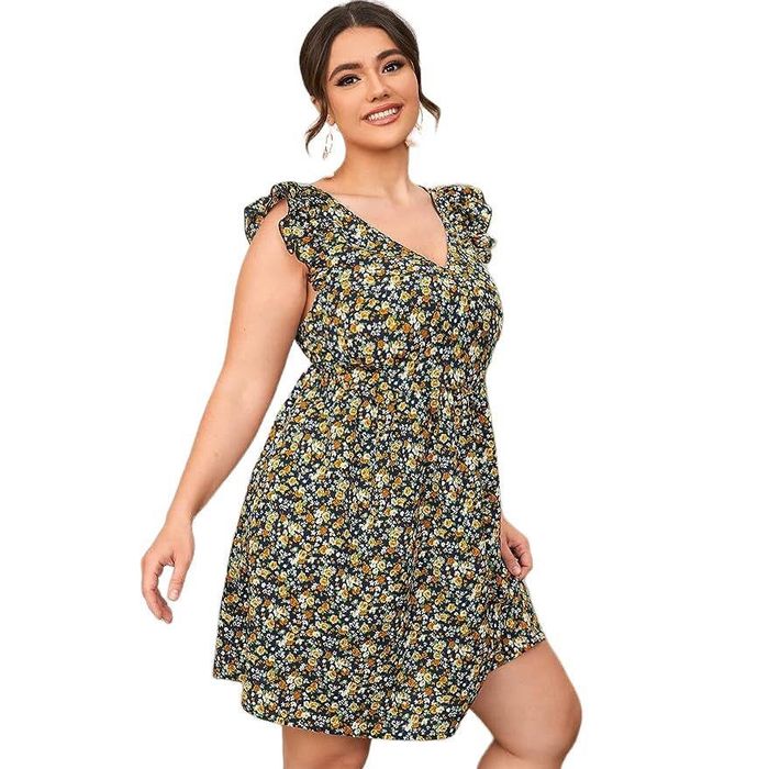 Shein SHEIN Ruffle Tie Back Allover Floral Sleeveless Mini Dress | Grailed