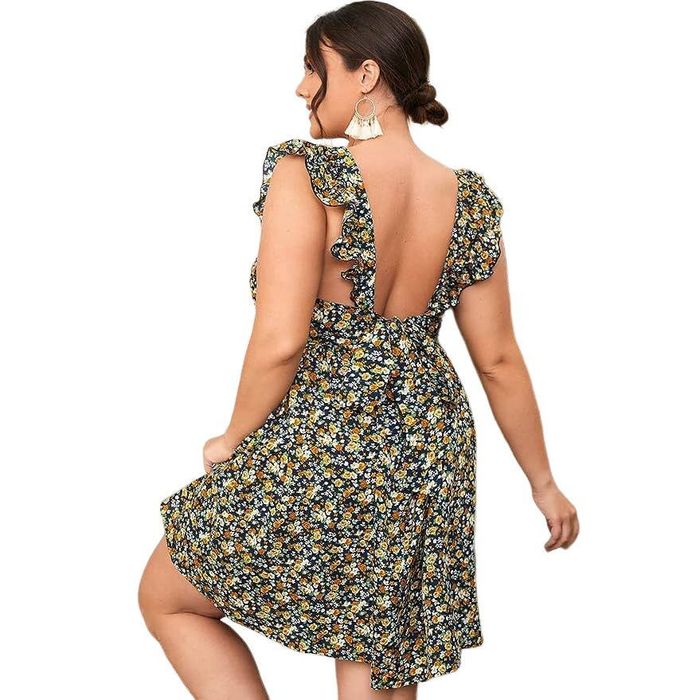 Shein SHEIN Ruffle Tie Back Allover Floral Sleeveless Mini Dress | Grailed