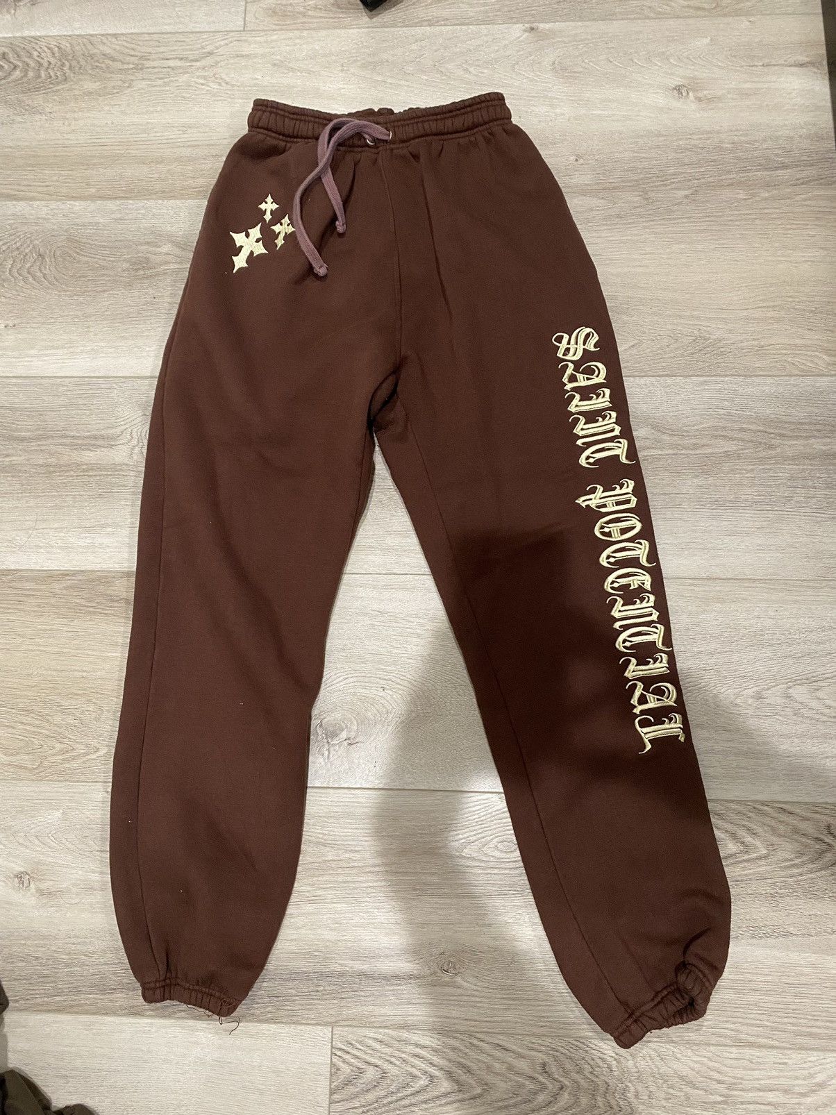 Streetwear @SAINTPOTENTIAL BROWN EMBROIDERED SWEATPANTS | Grailed