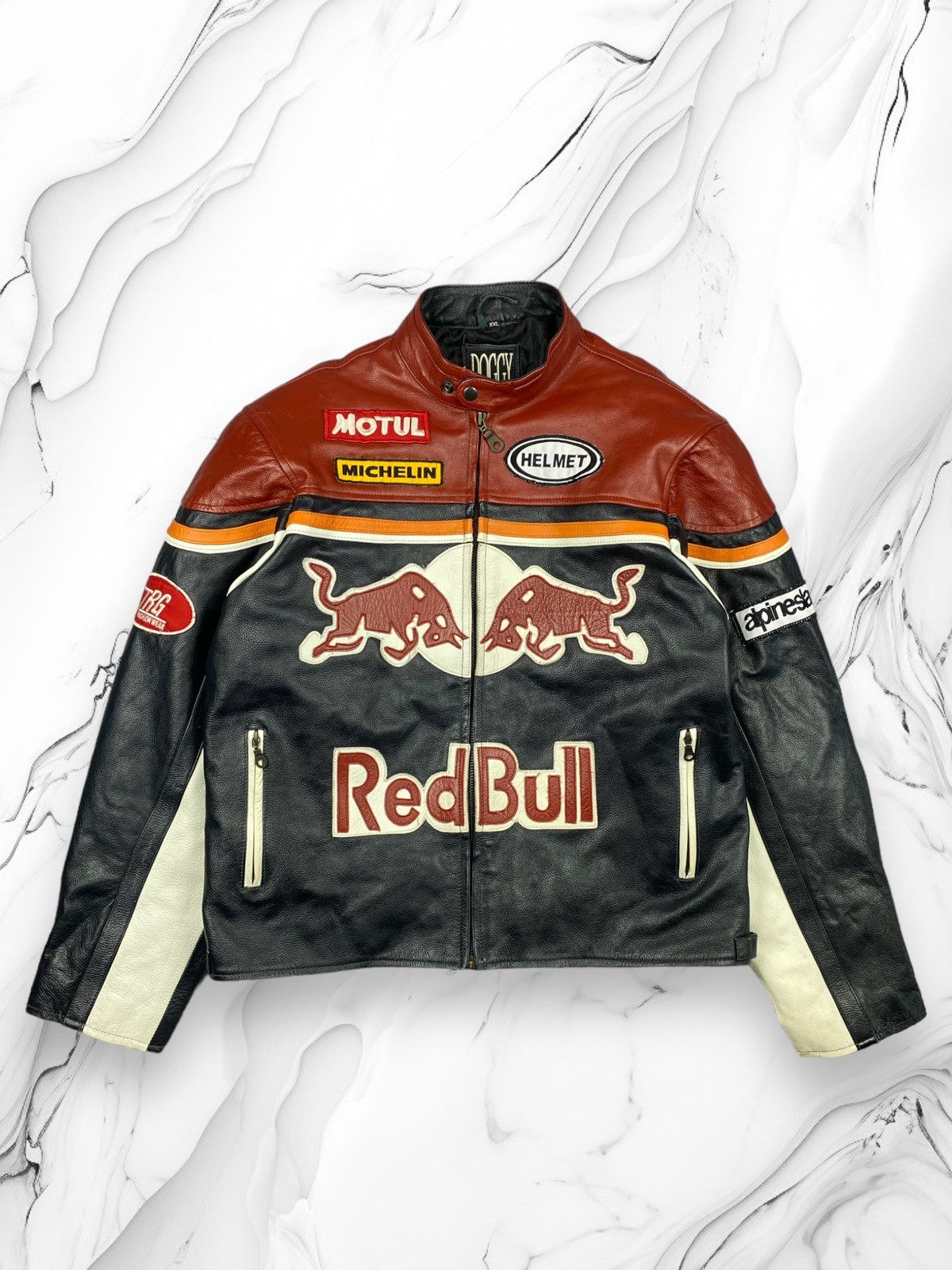 Red Bull Vintage Red Bull Leather Motorcycle Jacket Size L | Grailed