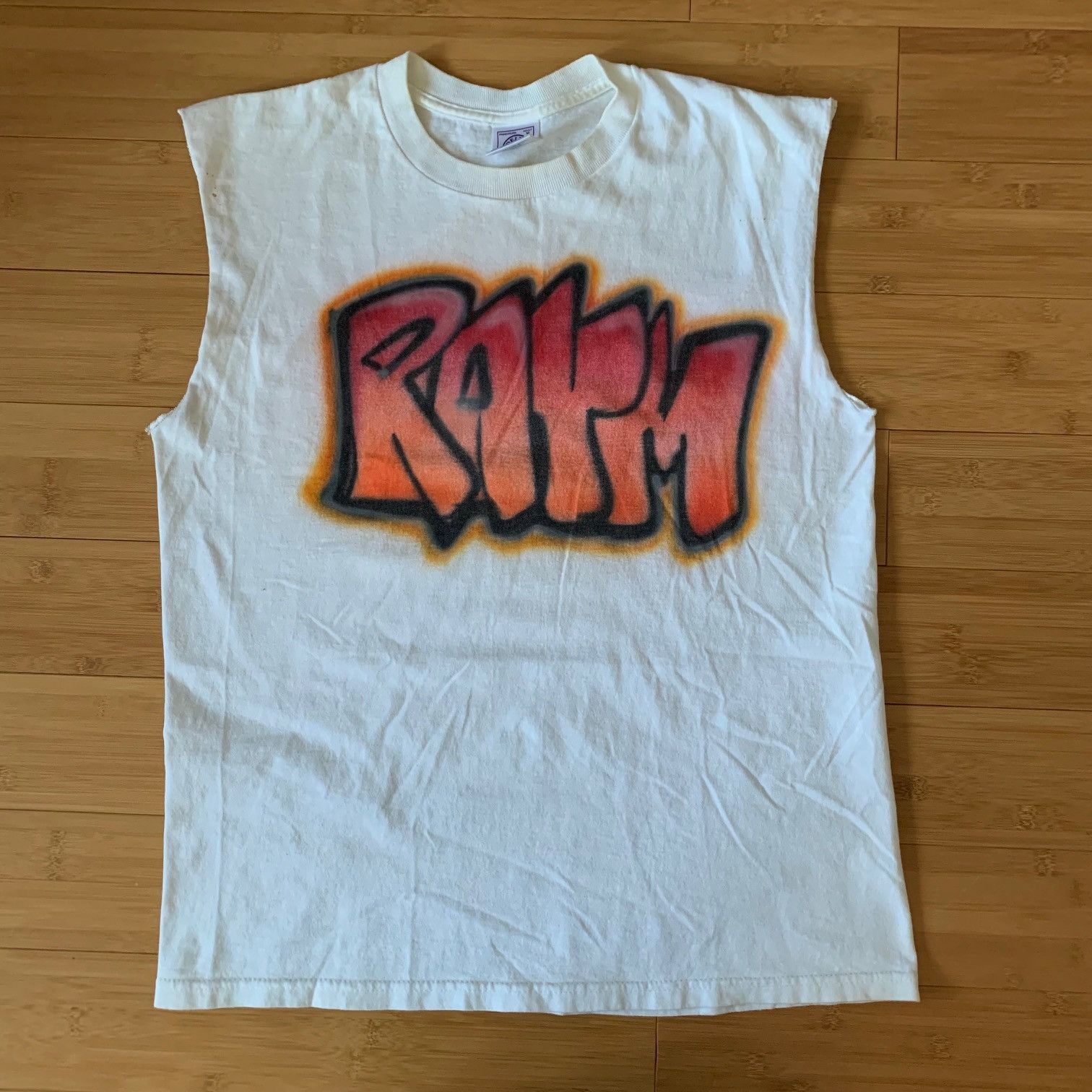 Delta Vtg 80s Airbrushed Graffiti Street Tag RAYM Cutoff SLV Tee | Grailed