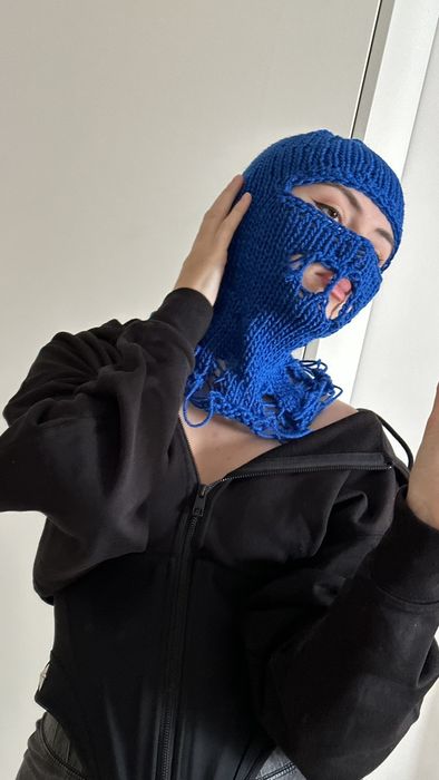 Japanese Brand Blue balaclava . Ski mask . Full face mask . Knitting ...