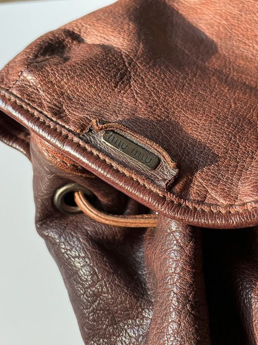Vintage MIU MIU 1999 ARCHIVE MILITARY STYLE BROWN LEATHER BACKPACK ...