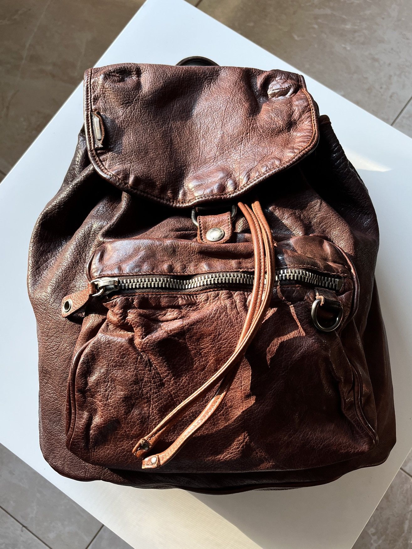 Vintage MIU MIU 1999 ARCHIVE MILITARY STYLE BROWN LEATHER BACKPACK ...