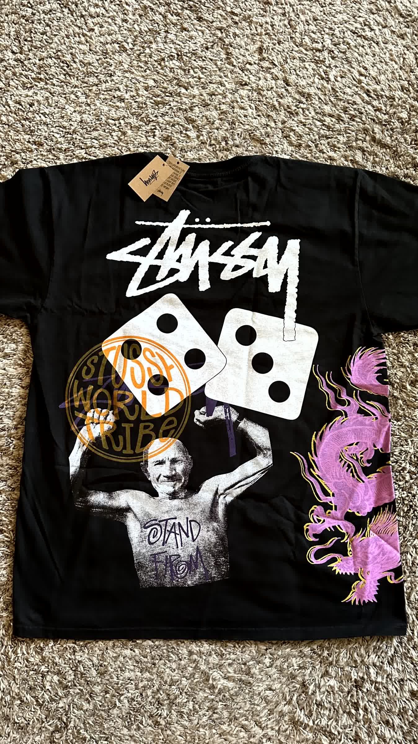 Stussy **RARE** STUSSY STRIKE PIGMENT DYED BLACK LOGO TEE T-SHIRT S ...