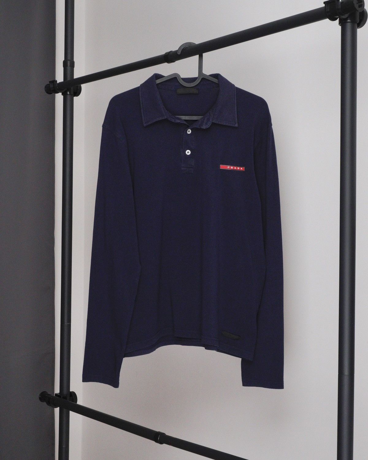 Prada Prada AW13 red lab logo blue long sleeve polo shirt | Grailed