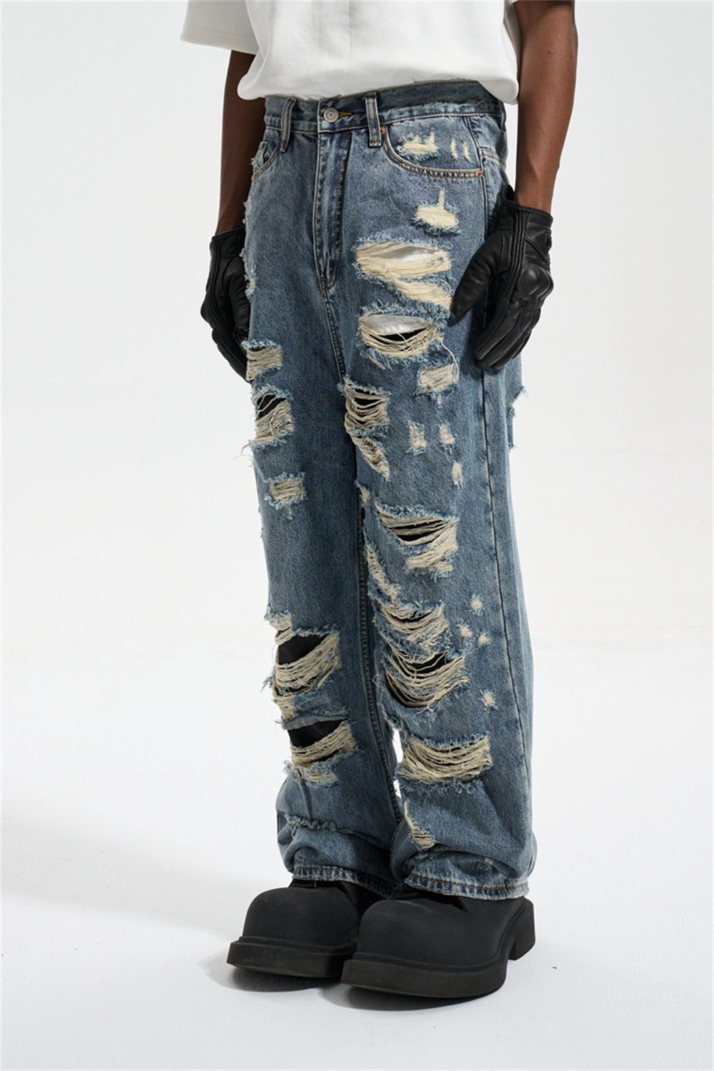 Vintage balenciaga Style Ripped baggy Denim Jeans | Grailed