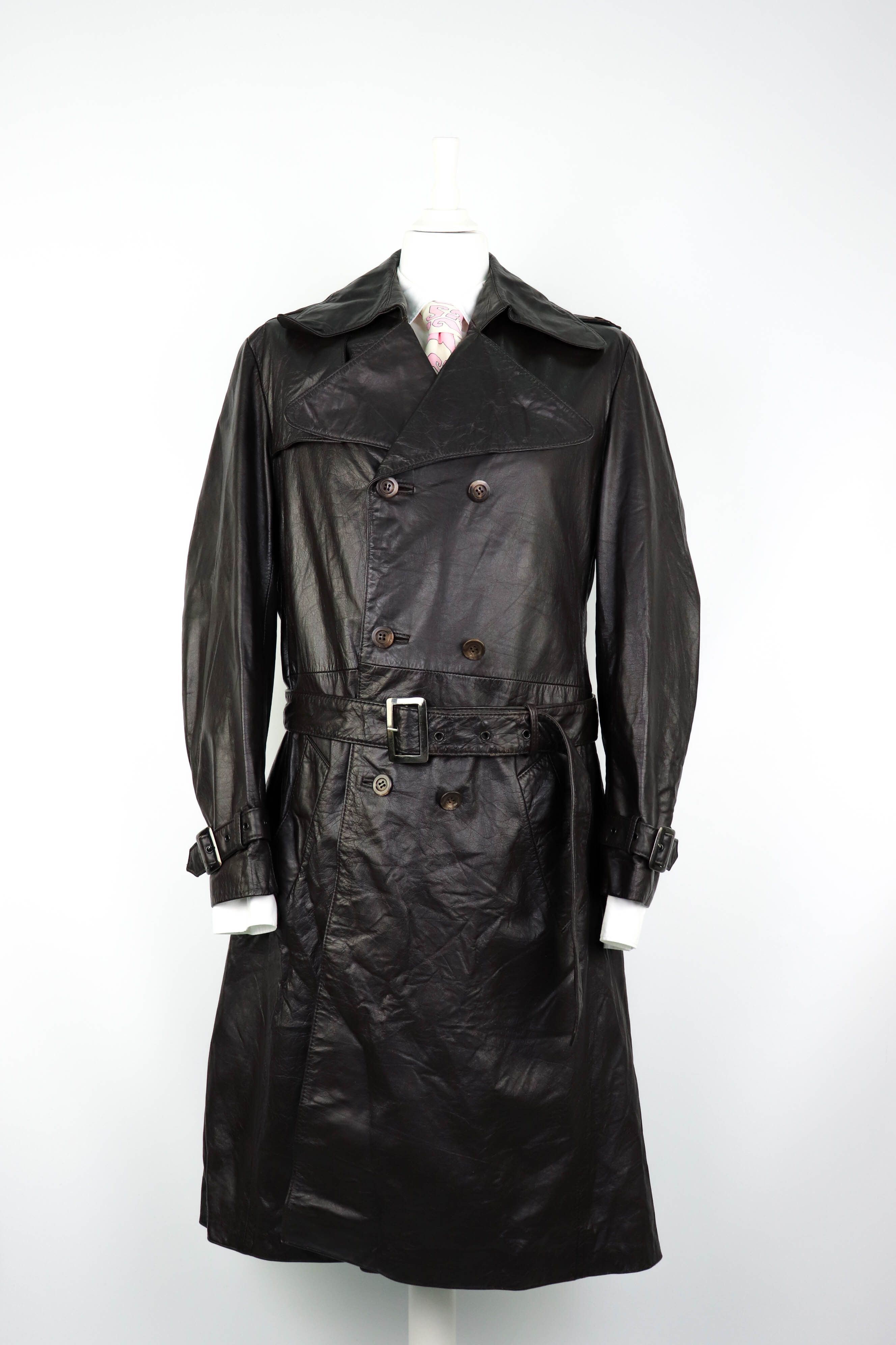 Vintage Vintage 70s 80s BAMF Style Brown Leather Belted Trench Coat ...