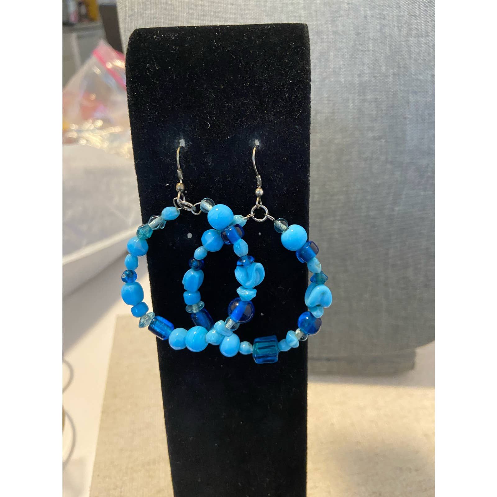 Handmade Forward facing blue glass bead hoop earrings | Grailed