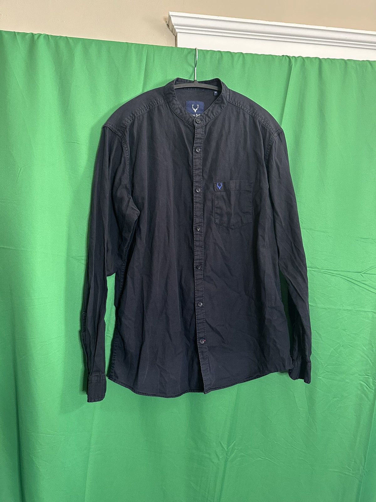 Allen Solly Black mandarin collar cotton pique logo shirt | Grailed