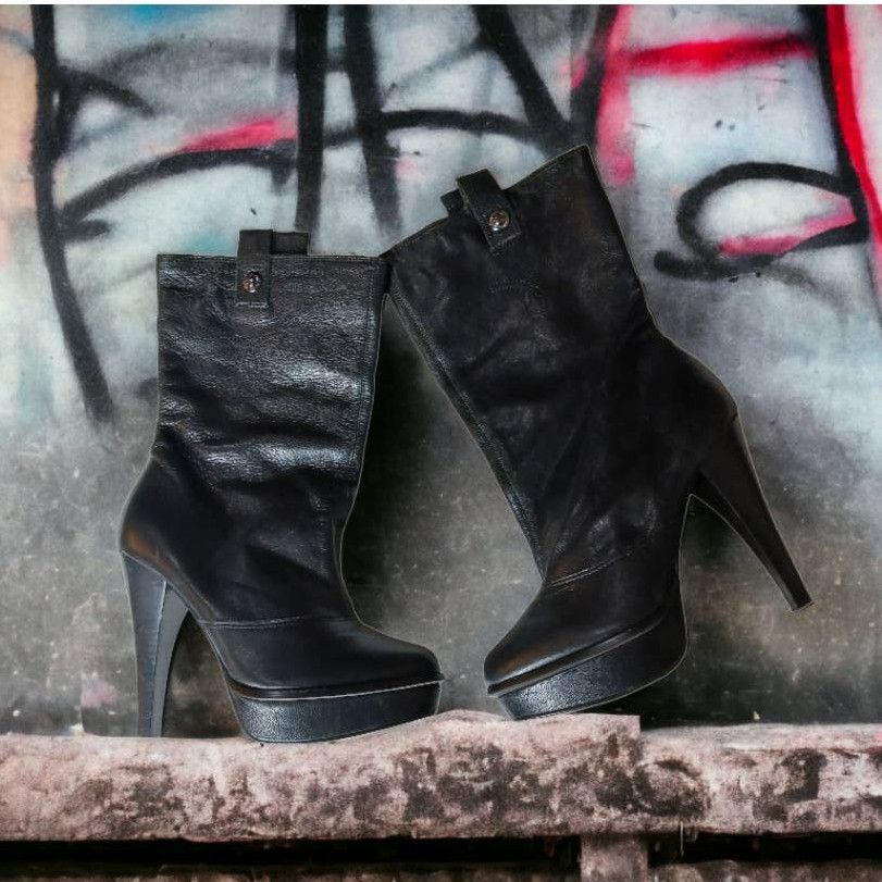Calvin Klein Y2K Platform Boots CALVIN KLEIN Midcalf Black High Heel ...