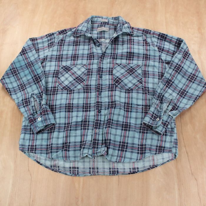 Vintage vtg TIMBER RUN thin printed plaid cotton flannel shirt LARGE ...